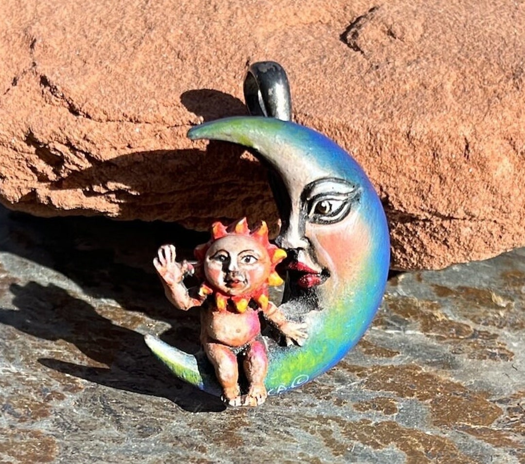 Carlos and Albert Surreal Moon With Sun Pendant Wearable Art - Etsy