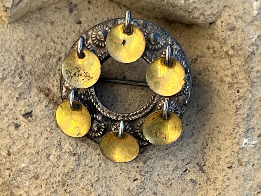Vintage Aksel Holmsen Norway Sterling Silver Solje Brooch With Brass ...
