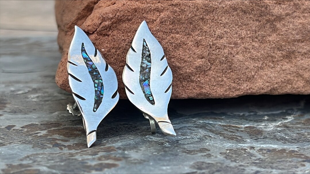 Vintage Mexico Sterling Silver and Abalone Leaf Screw Back Earrings - Etsy