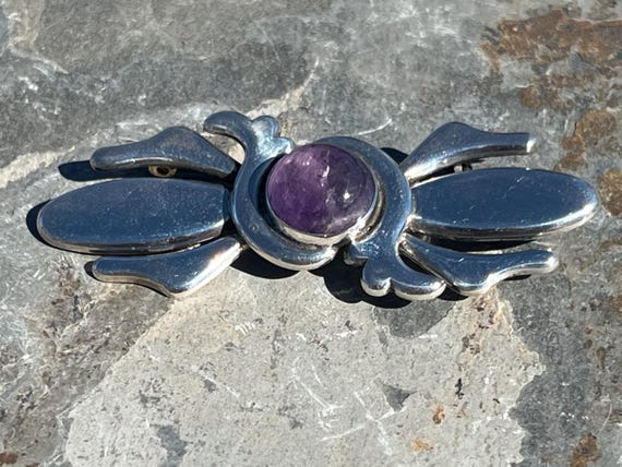 Beto ~ Vintage Taxco Sterling Silver Brooch / Pin wit… - Gem