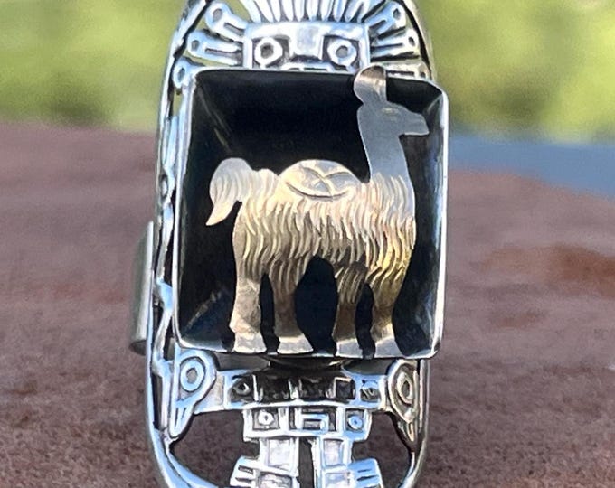 Vintage Sterling Silver Peruvian Inca Tribal Viracocha Long Ring With ...