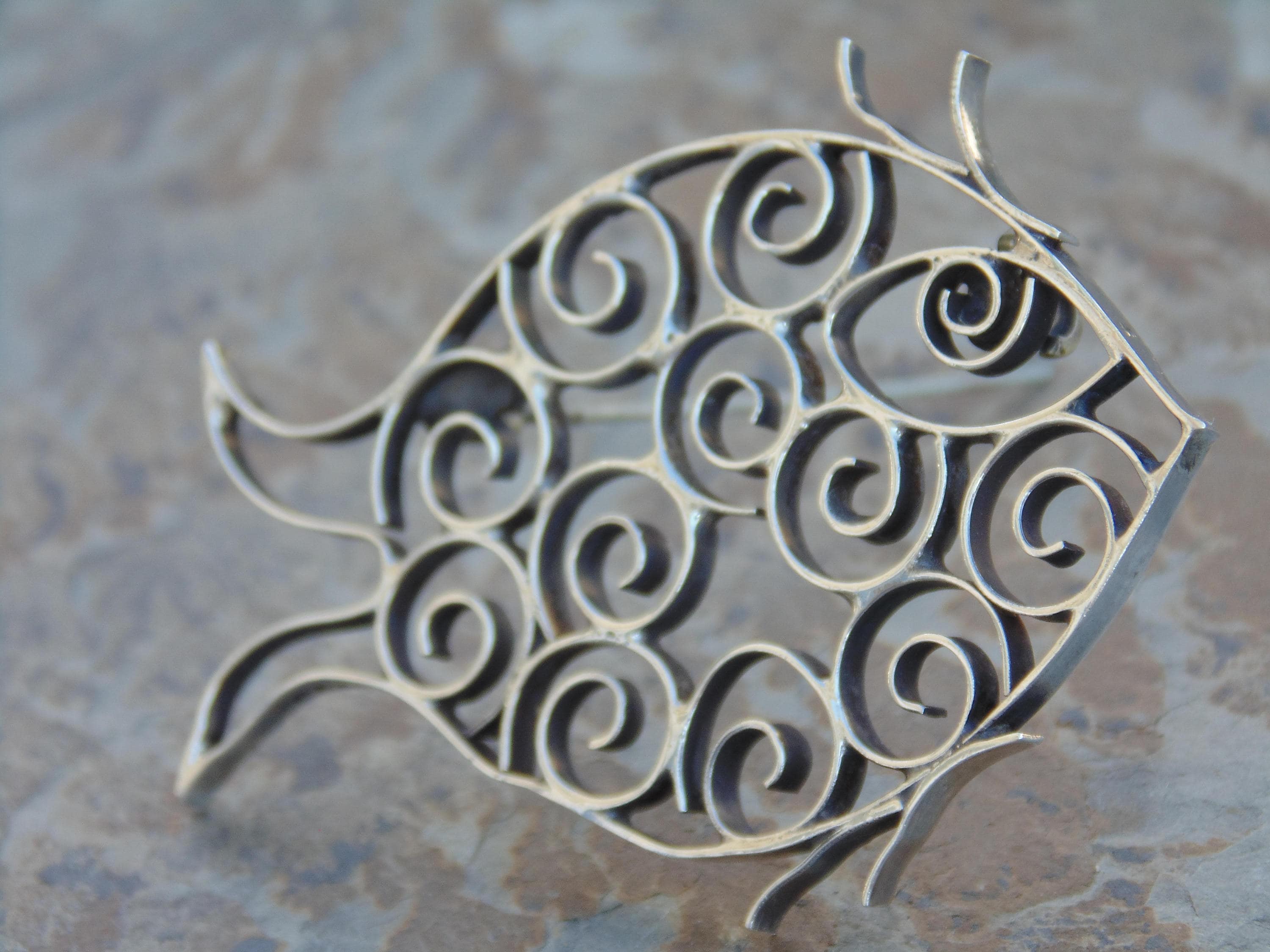 Taxco Sterling Silver Fish Pin / Brooch with Open Swirl Design | Etsy