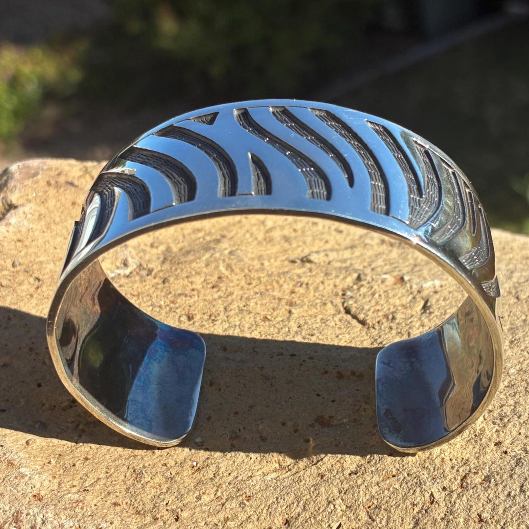 Sterling Wide Striped Tiger Cuff Vintage Mexico Silver Bracelet - Etsy