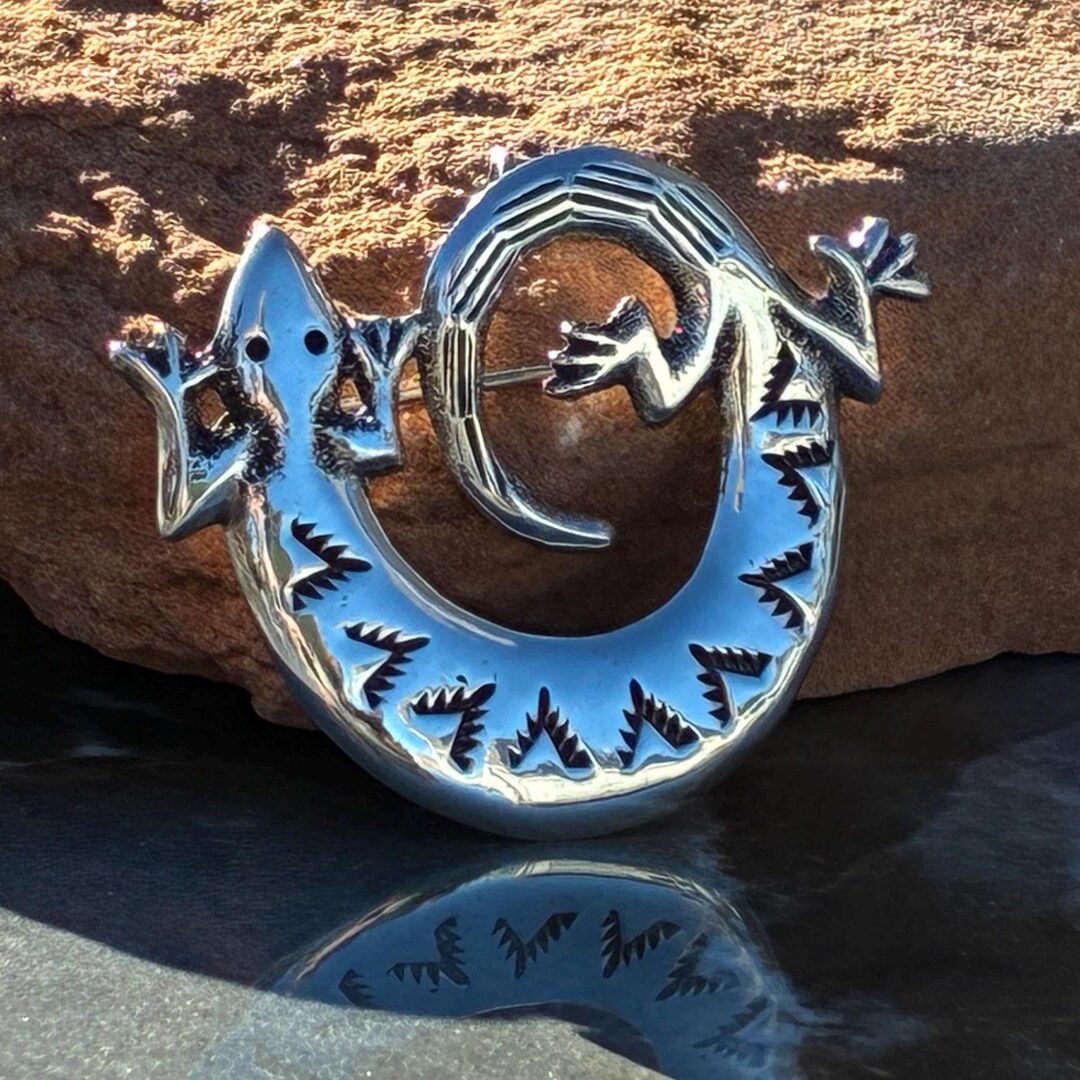 Alvin Thompson Vintage Navajo Sterling Curled Lizard Pendant Pin Brooch ...
