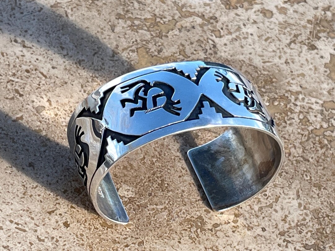Michael Tahe ~ Vintage Navajo Sterling Silver Wide Kokopelli Overlay ...