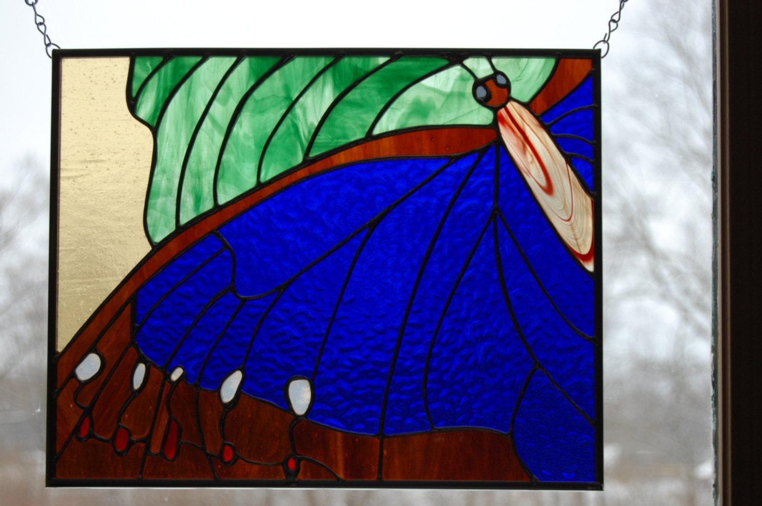 Blue Butterfly Stained Glass Panel - Etsy