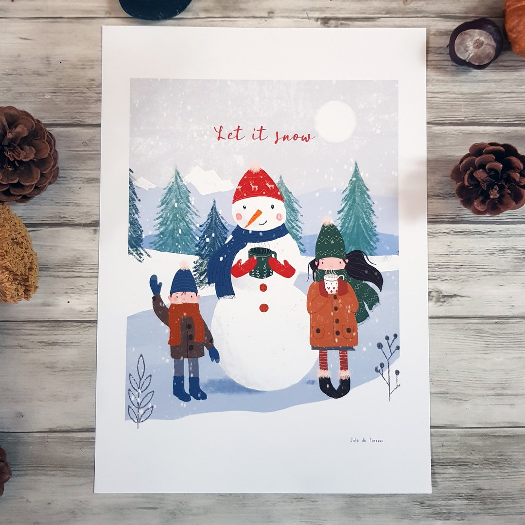 Print Reproduction Poster Snowman Child Winter Christmas A4 - Etsy