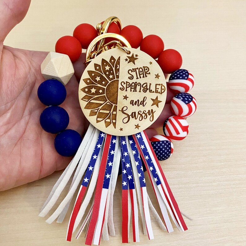 Patriotic Keychain Wristlet Custom Engraved Red White Blue - Etsy