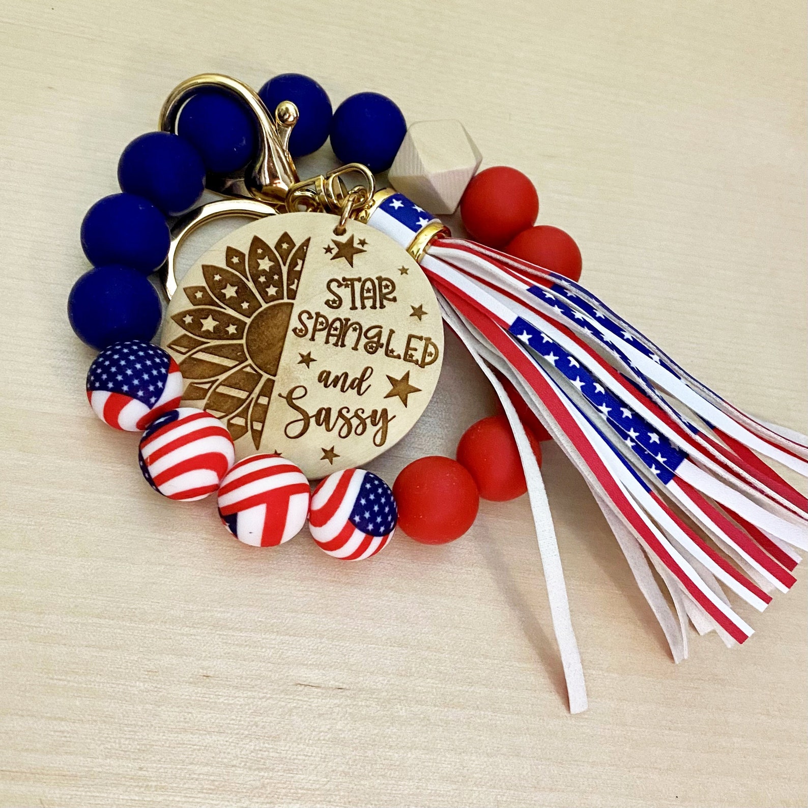 Patriotic Keychain Wristlet Custom Engraved Red White Blue - Etsy