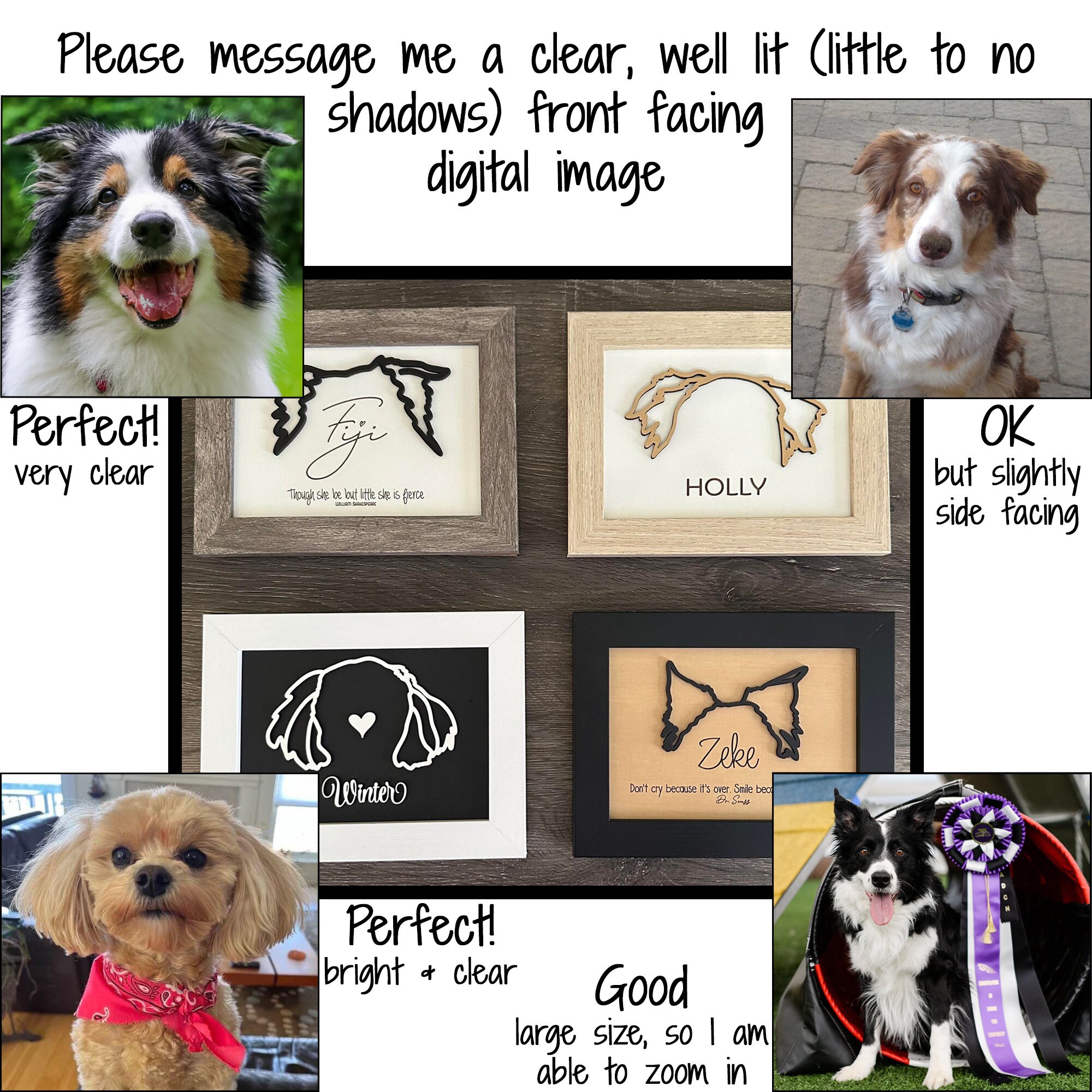 Custom Pet Collar Frame With Dog Ears & Name Memorial Gift, Portrait ...