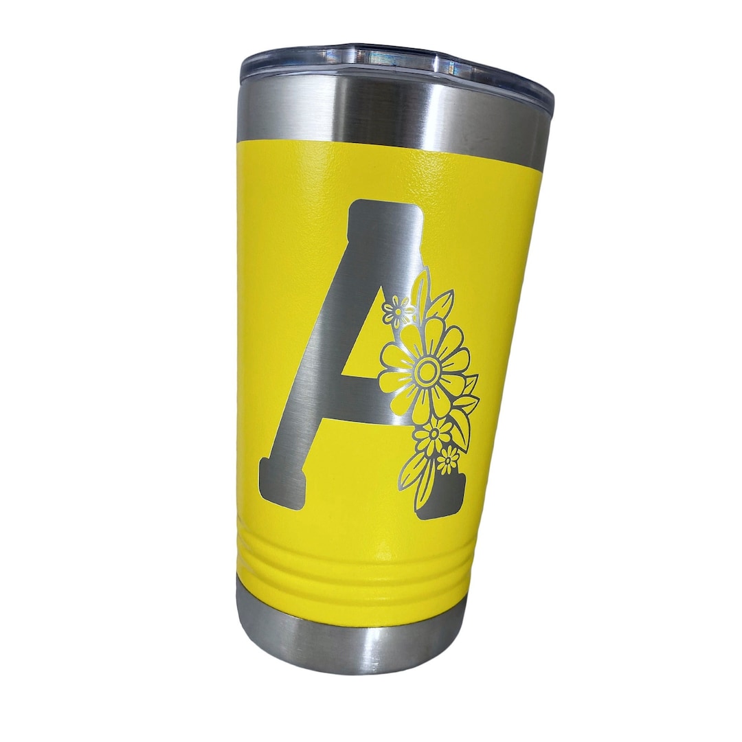 Initial Tumbler, Personalized Monogram Letter With Flowers, Custom ...