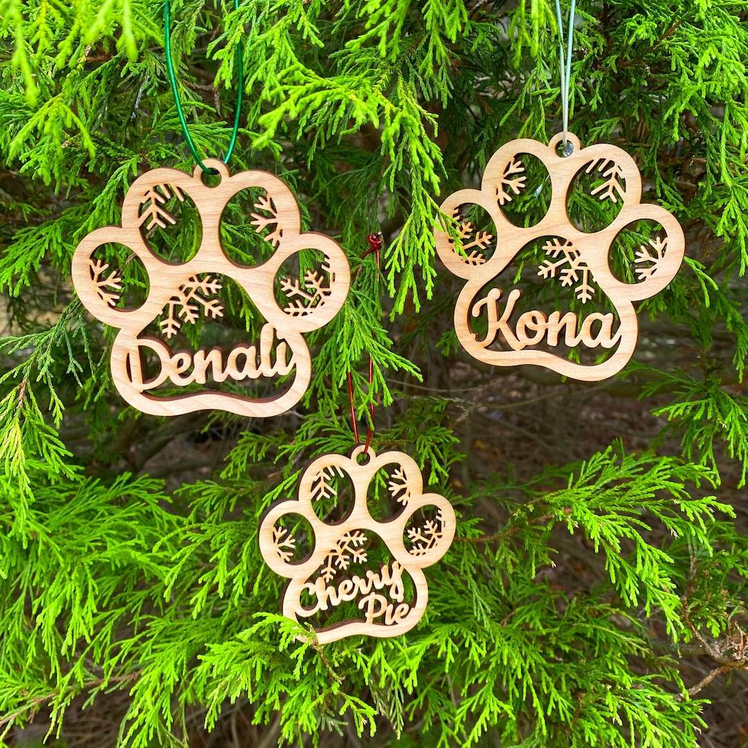 Wood Paw Print Ornament With Pet Name, Custom Christmas Decoration ...