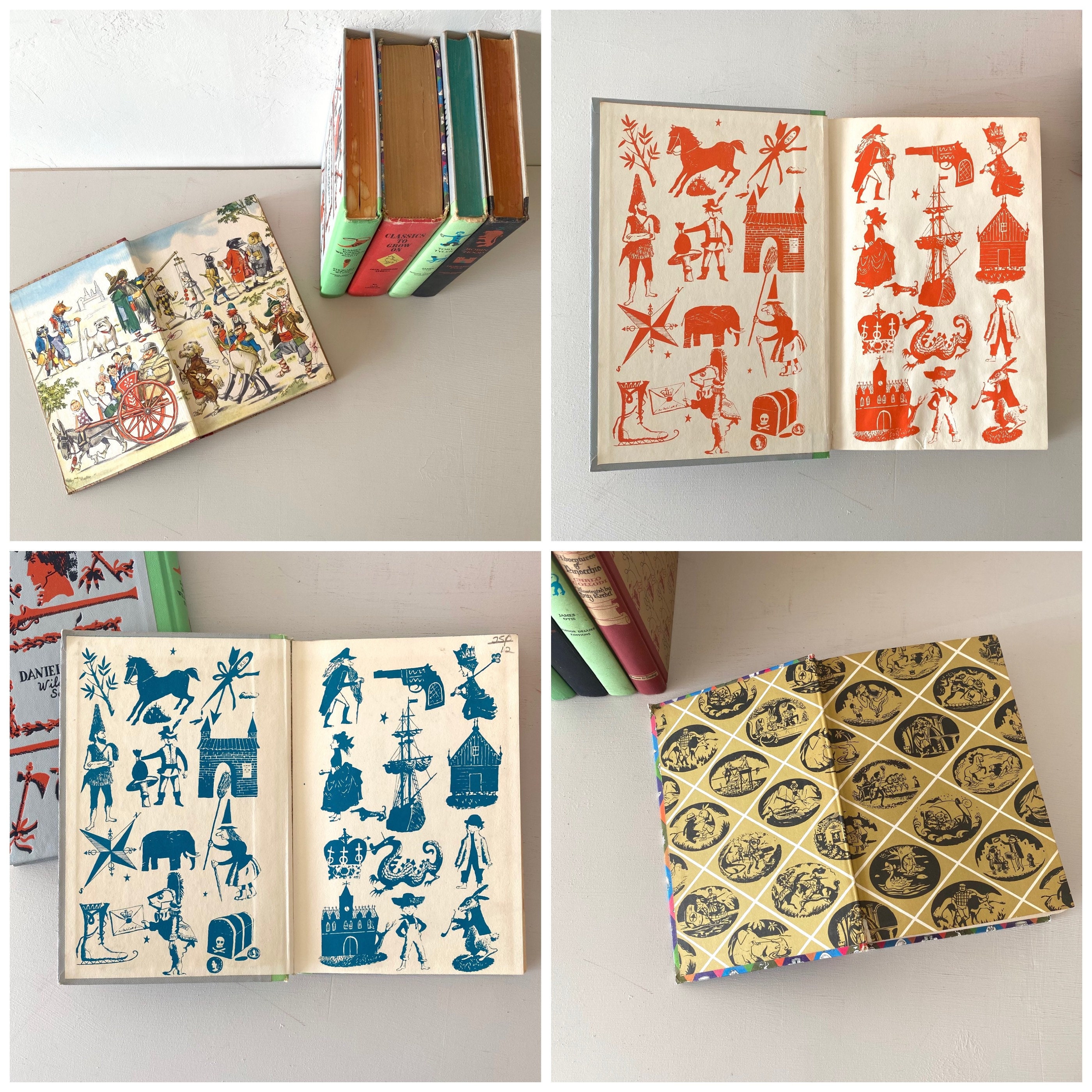 Retro 50s Vintage Book Set of 5 Illustrated Hardcover Books for ...