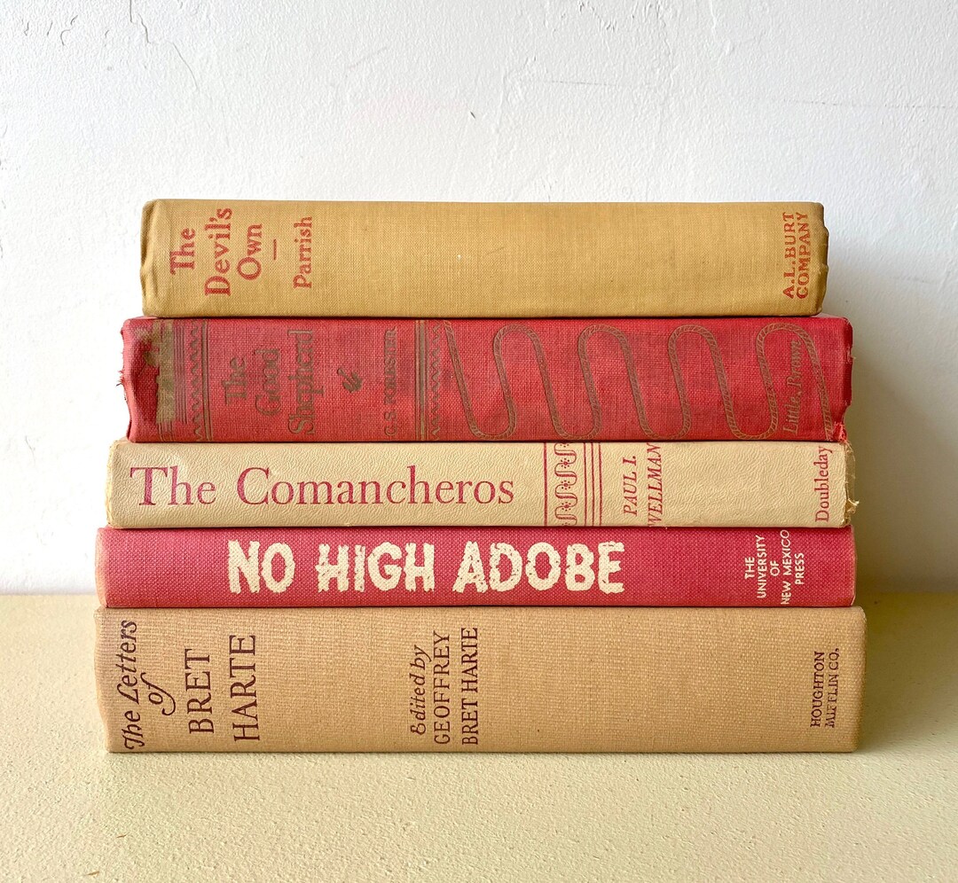 5 libros beige rosa coral Paquete de libros vintage, decoración de ...