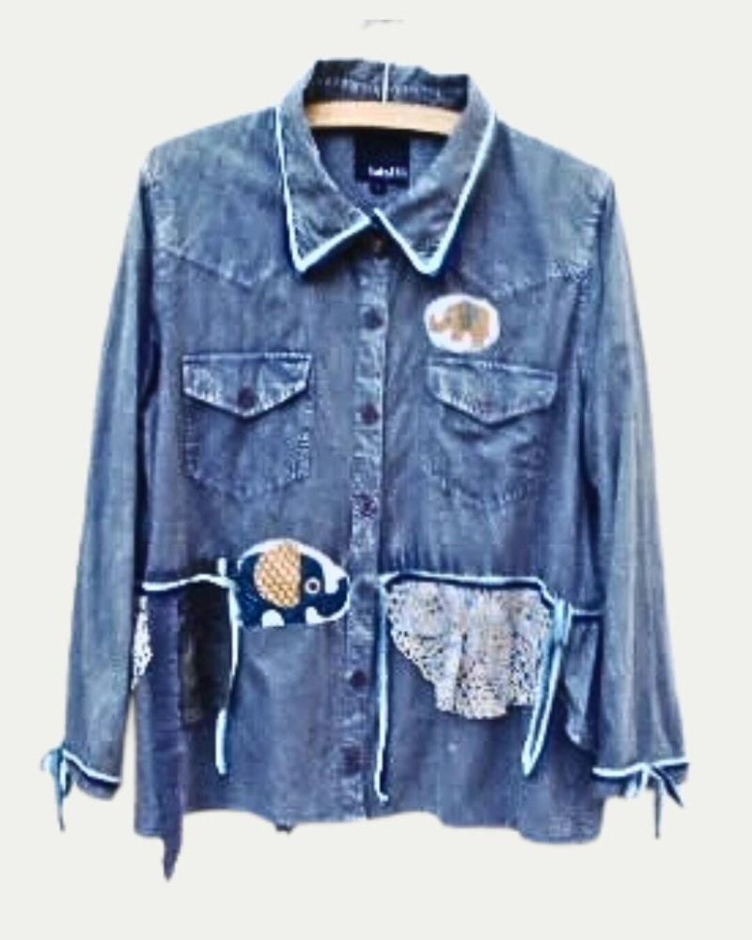 Upcycled Denim Shirt – Boho Chic Long Sleeve Top for Women - Recycled ...