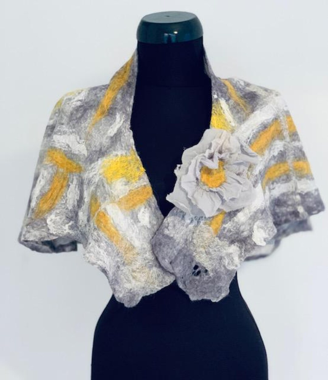 Felt Scarf, Nuno Felt Cloak, Felt Collar With Handmade Brooch, Crafts ...