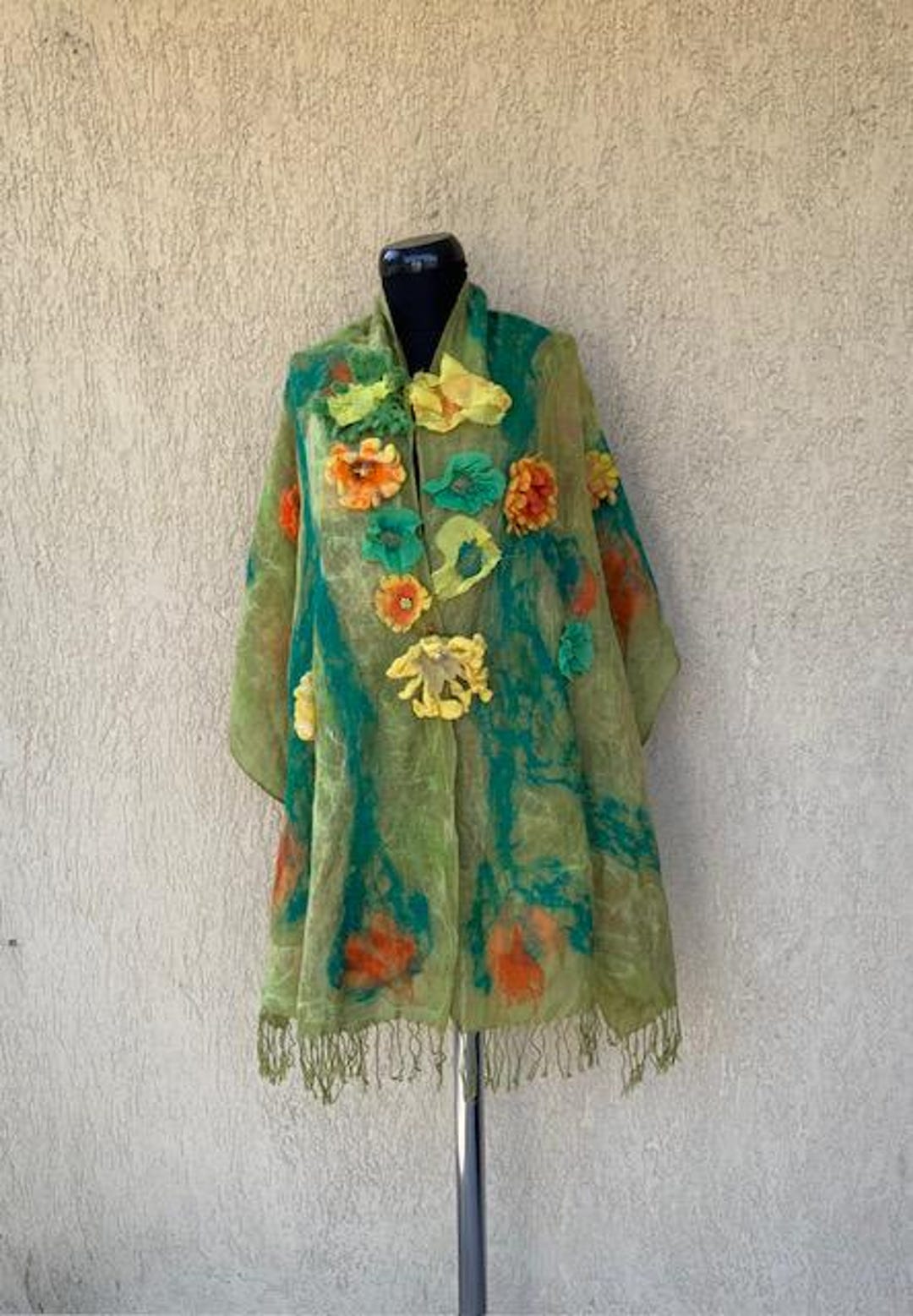 Handmade Nuno Felt Shawl Cloak | Unique Wet Felt Vest and Poncho ...