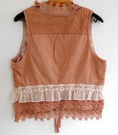 Boho Pink Denim Vest, Occupied Recycled Denim Vest With Cotton Lace ...