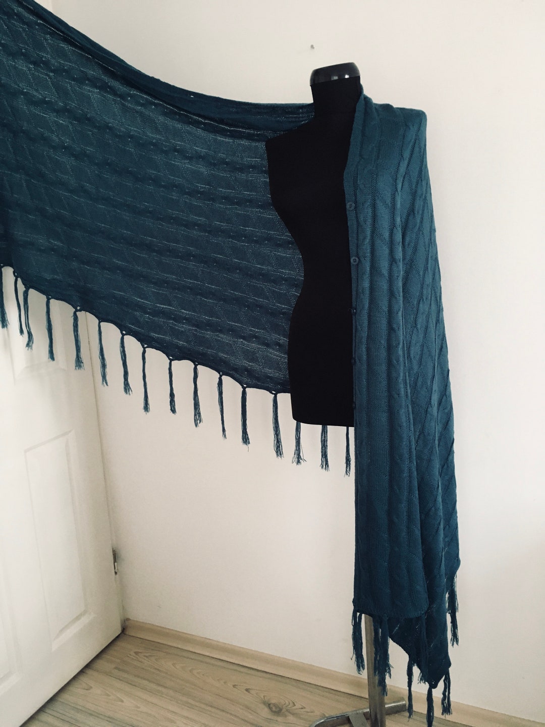 Vintage Large Shawl, Multi-functional Cloak, Navy Blue, Feminine Warm ...