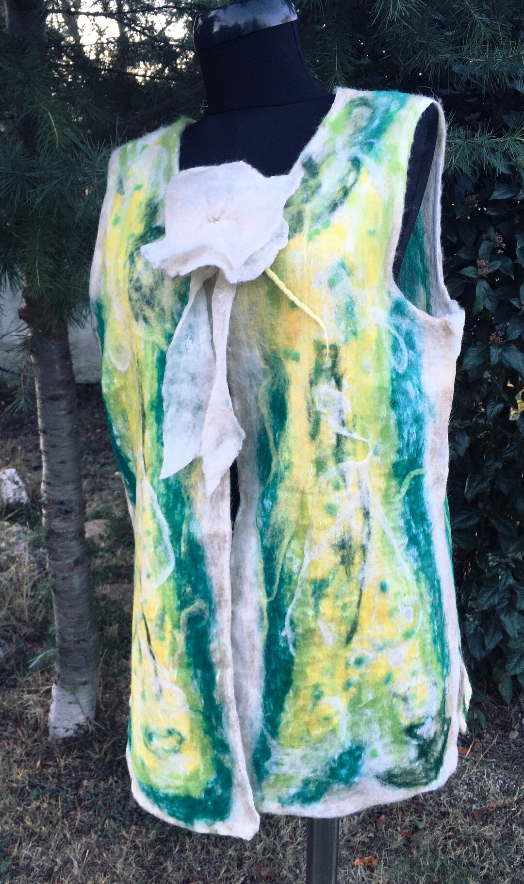 Felt Vest , Asymmetric Felt Vest With White Felt Flower,felt Fashion ...