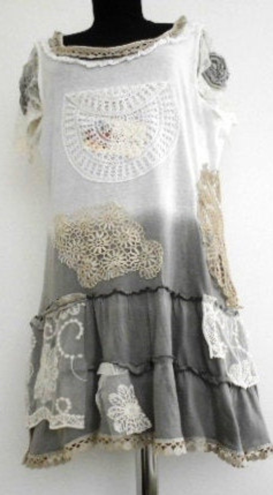 Boho Style Tunic, Recycled Vintage Tunic With Hand Knitted Victorian ...
