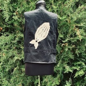 Boho Black Denim Vest, Recycled Denim Vest With Cotton Lace and ...