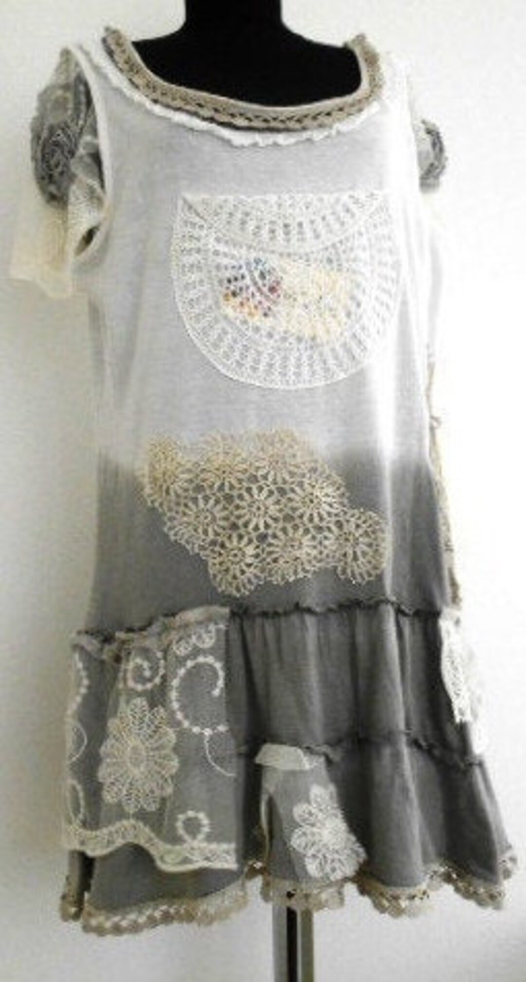 Boho Style Tunic, Recycled Vintage Tunic With Hand Knitted Victorian ...