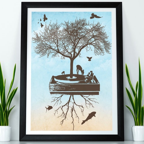 Music Tree Poster Record Player Nature Animals Turntable - Etsy