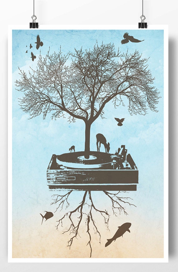 Music Tree Poster – Record Player, Nature Art Print - Etsy