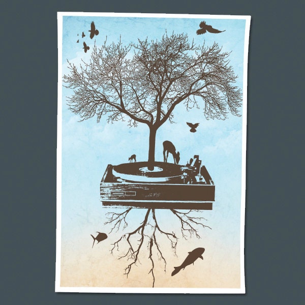 Music Tree Poster Record Player Nature Animals Turntable - Etsy