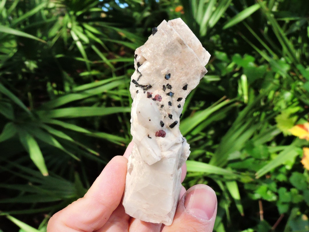 Garnet Gemstone Mineral Specimen With Black Tourmaline, 3.9 Inch 188gm ...