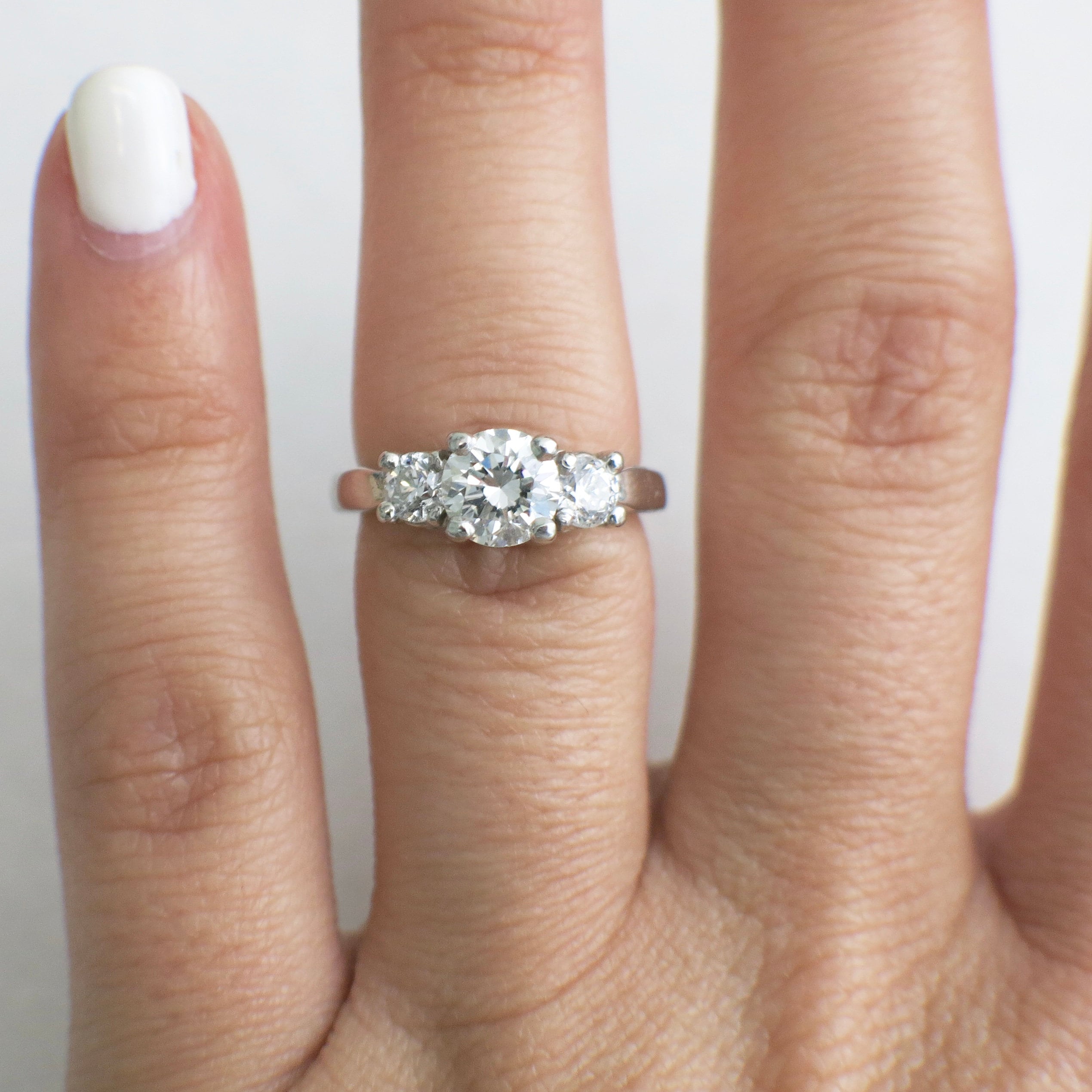 Platinum Three Stone Diamond Classic Engagement Ring | Etsy