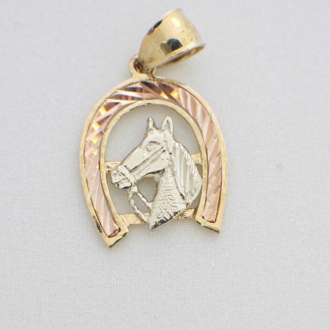 14K Yellow and Rose Gold Horse Head Pendant Equestrian Jewelry Gift - Etsy