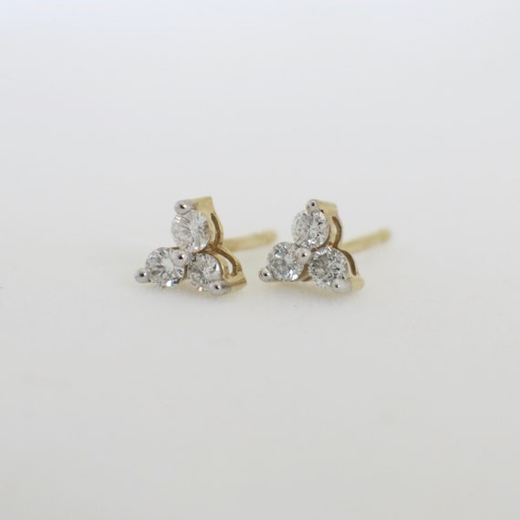 14K Gold Diamond Trio Earrings – Three Stone Cluster … - Gem