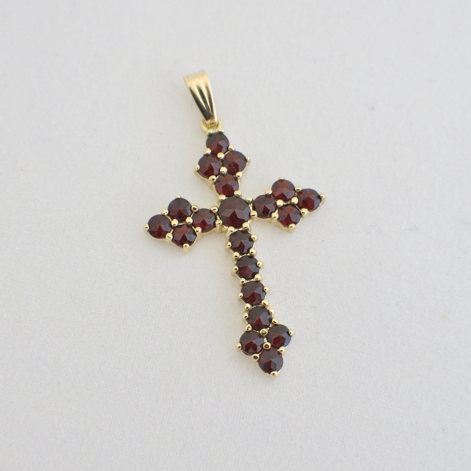 14K Yellow Gold Red Garnet Cross Pendant | Etsy