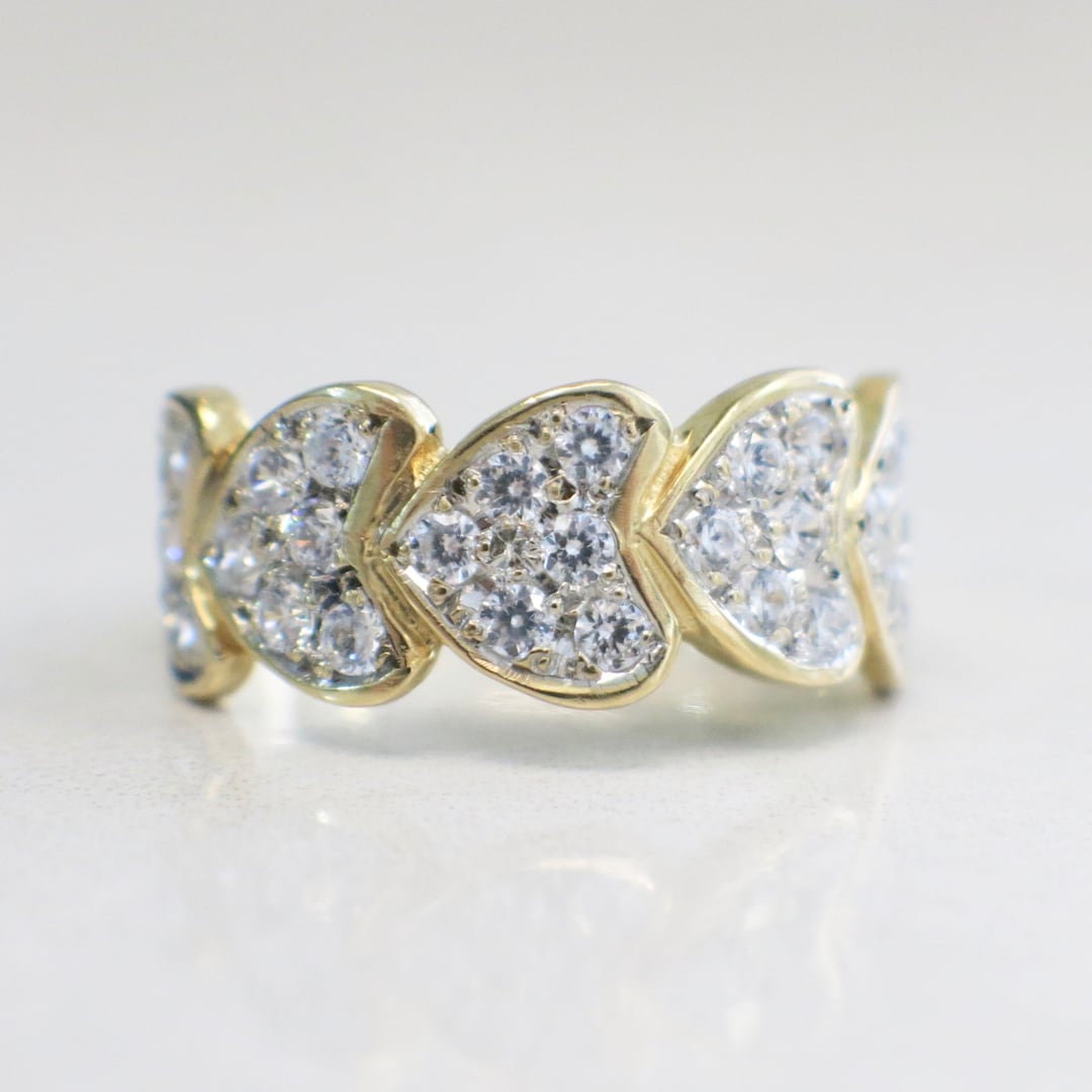 14K Yellow Gold Pave Diamond Heart Ring, Stacking Band - Etsy