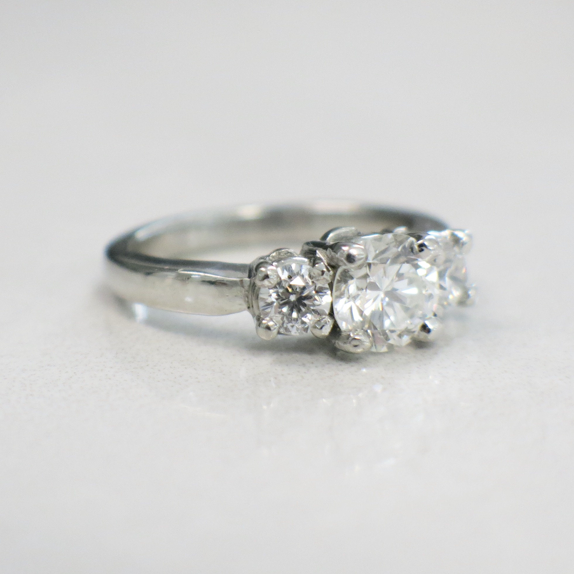 Platinum Three Stone Diamond Classic Engagement Ring | Etsy