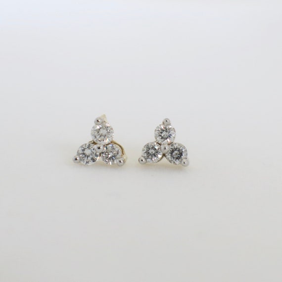 14K Gold Diamond Trio Earrings – Three Stone Cluster … - Gem