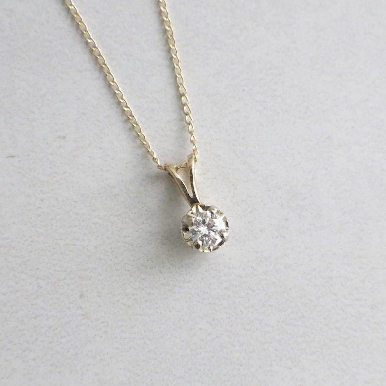 Solitaire Vintage Split Bail Diamond Pendant and 14K Yellow - Etsy