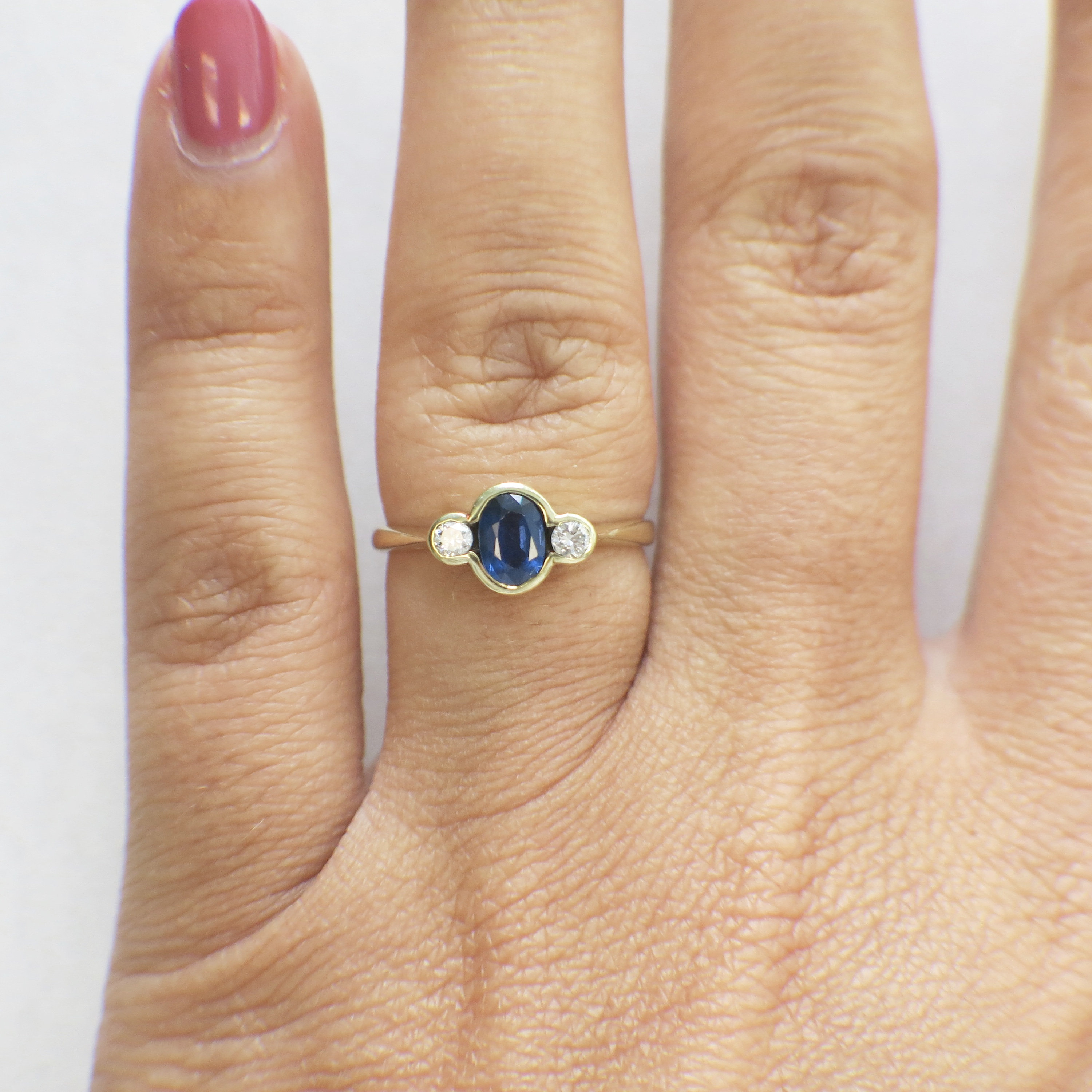 Oval Sapphire and Diamond Bezel Set 14K Yellow Gold Ring - Etsy
