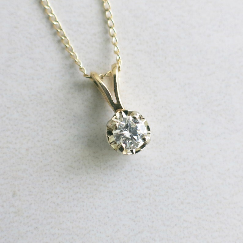 Solitaire Vintage Split Bail Diamond Pendant and 14K Yellow - Etsy