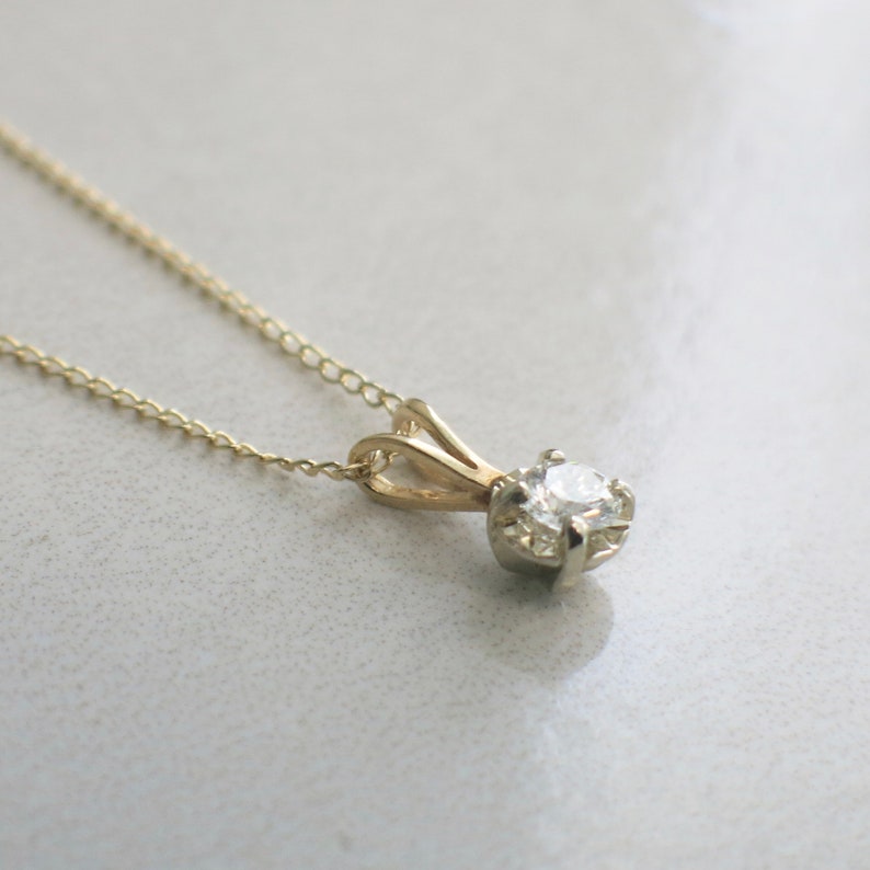 Solitaire Vintage Split Bail Diamond Pendant and 14K Yellow - Etsy