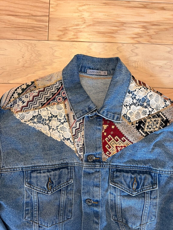 Western Cropped Denim Jacket Lace and Patched - Gem
