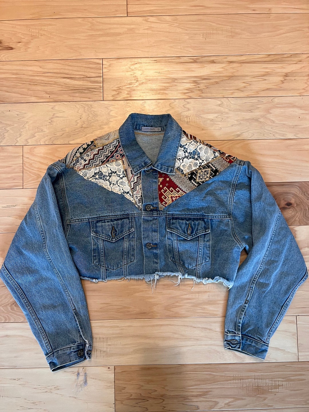 Western Cropped Denim Jacket Lace and Patched - Etsy
