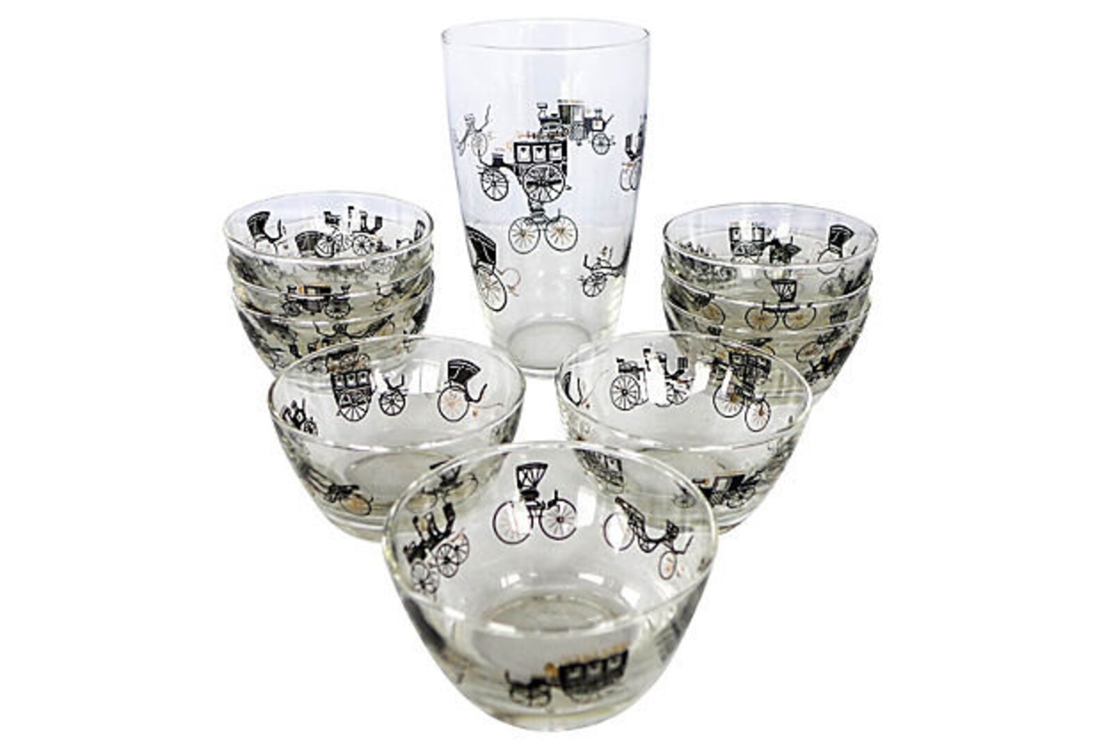 Libbey Mid-century Set of 10 Pcs Decorated With Antique Car - Etsy