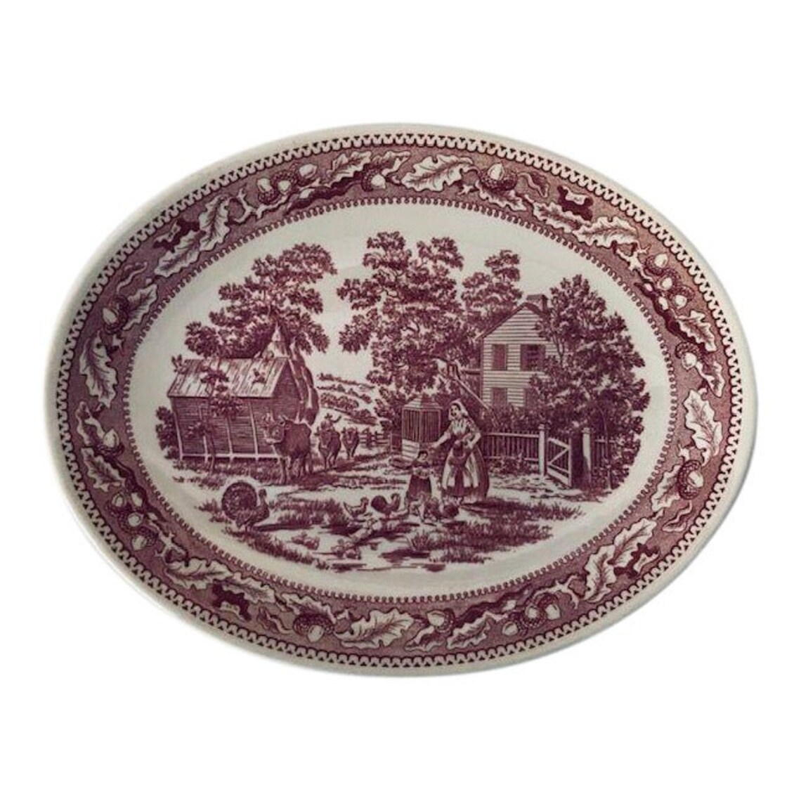 Vintage Memory Lane Royal China Pinkish Red Transferware Memory Oval ...