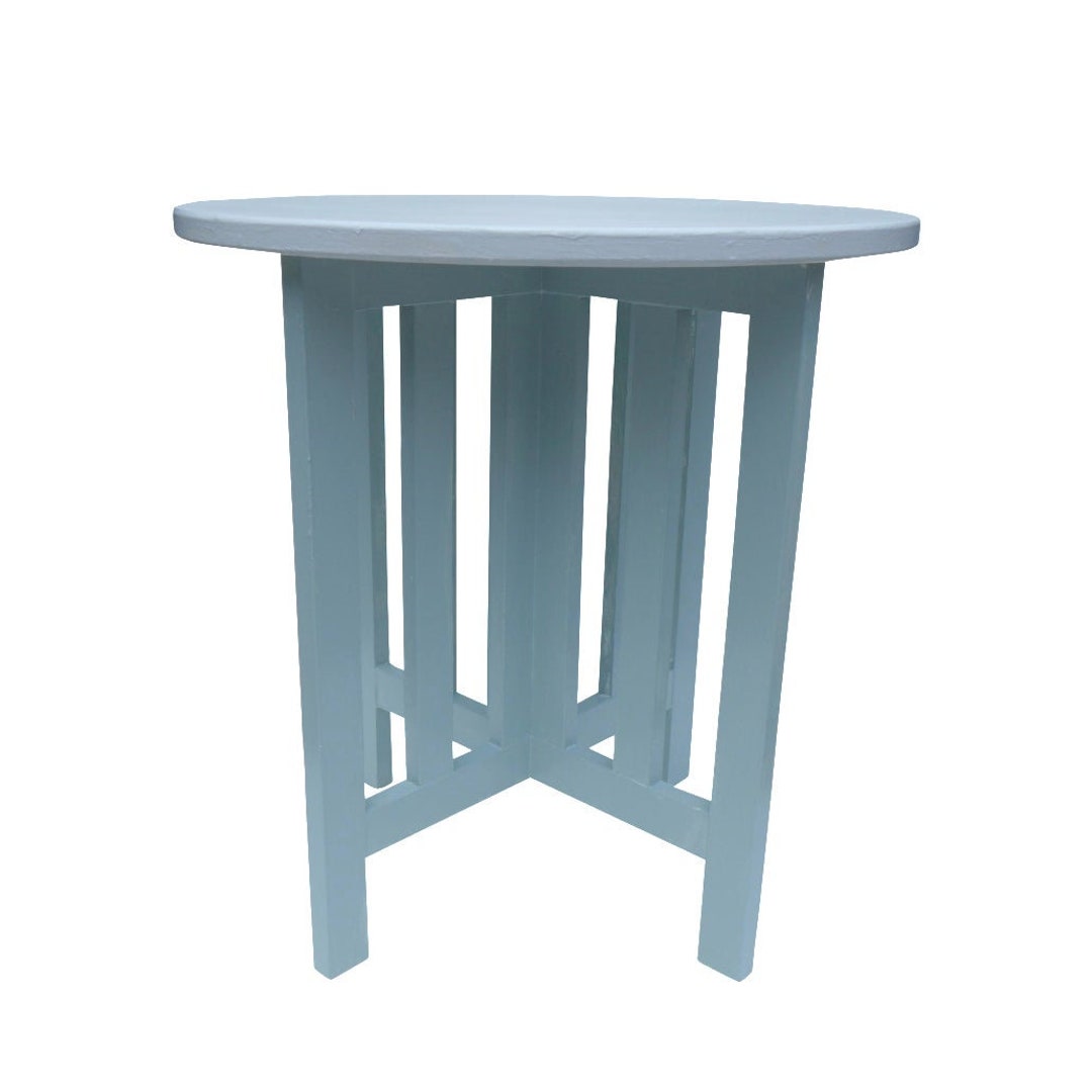 Vintage Coastal Living, Round Oak Lamp Table Painted in White & Sea ...