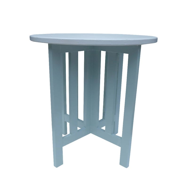 Vintage Coastal Living, Round Oak Lamp Table Painted in White & Sea ...