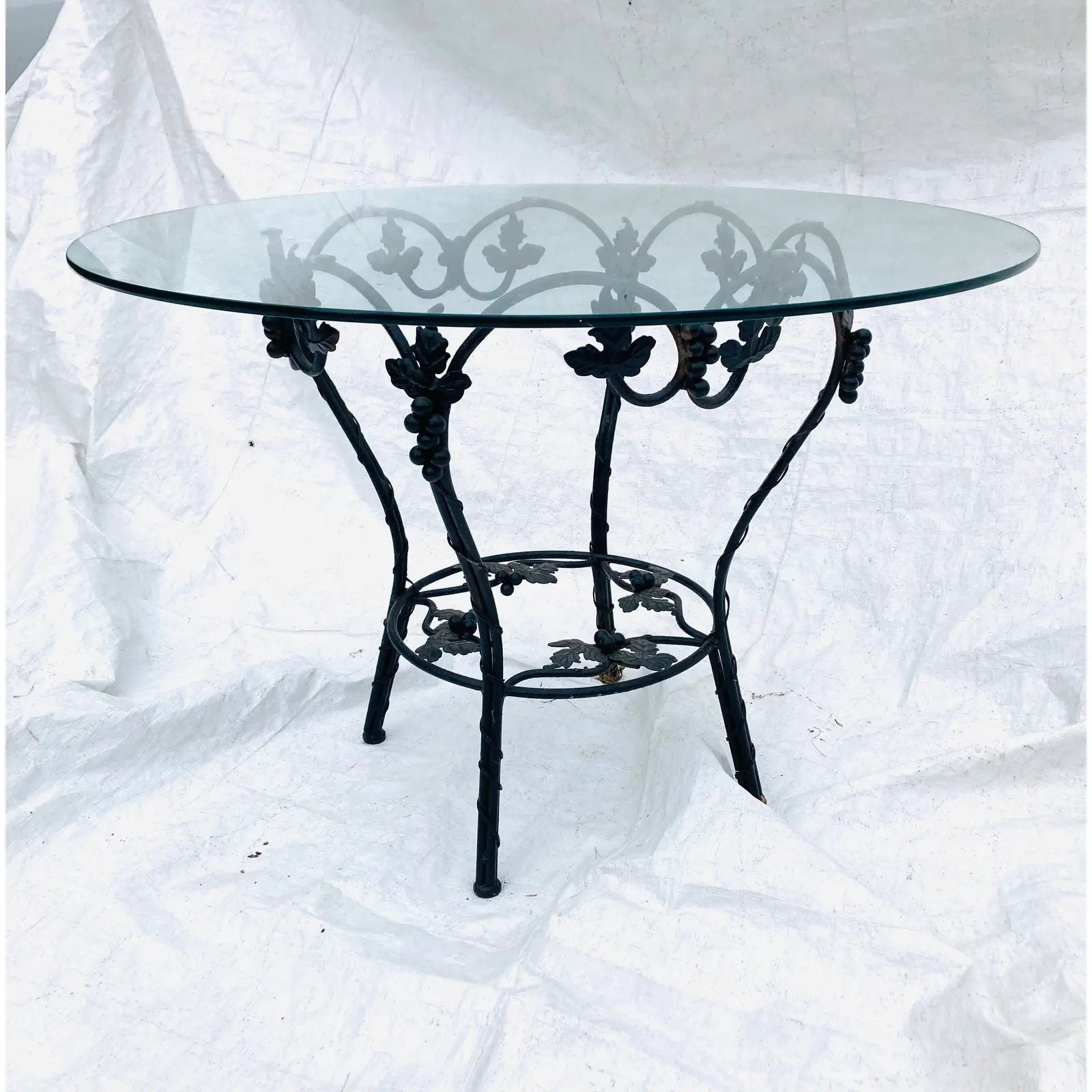 Vintage Victorian Style Wrought Iron Grape Design Base & Heavy Glass ...