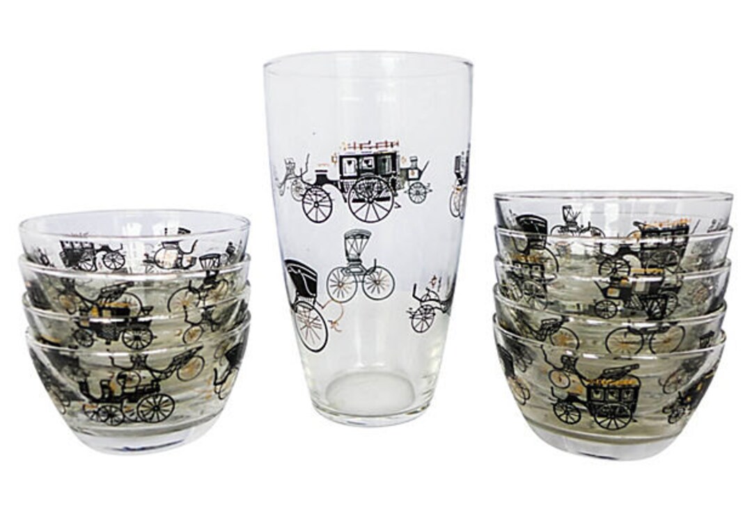 Libbey Mid-century Set of 10 Pcs Decorated With Antique Car Martini ...